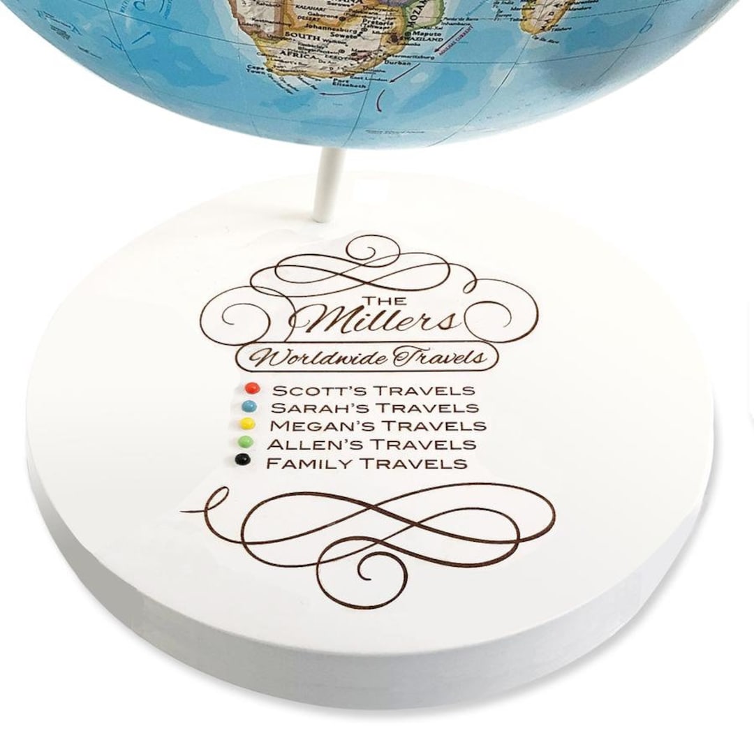Family Travels Custom Engraved Push Pin Globe, Push Pin Globe, Travel ...