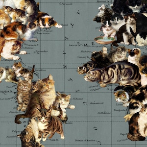 Cat Map of the World Hanging Canvas Print, Cat Decor, Cat Lover Gift ...