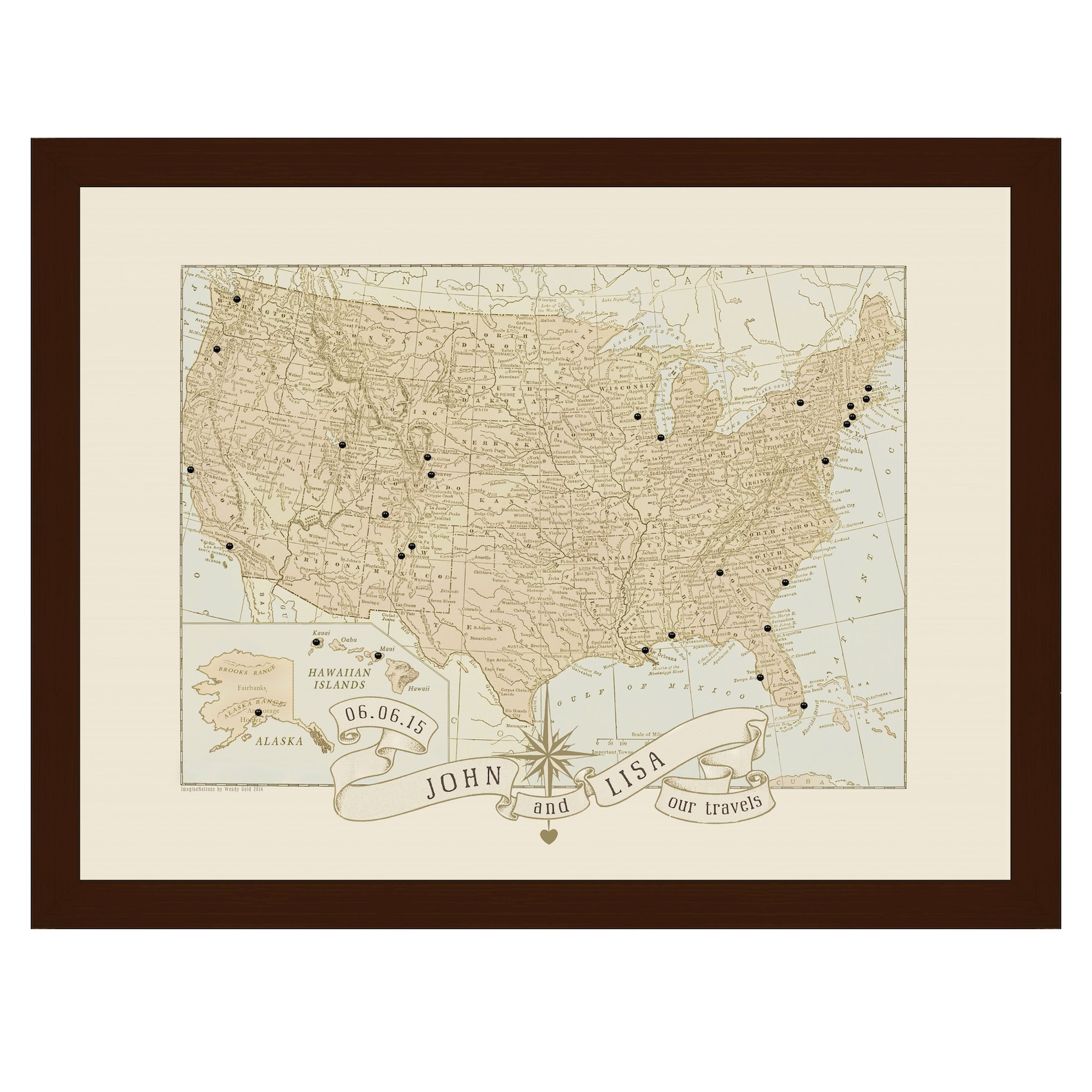 Personalized Anniversary USA Push Pin Travel Map: Couple Travel Gift - Etsy