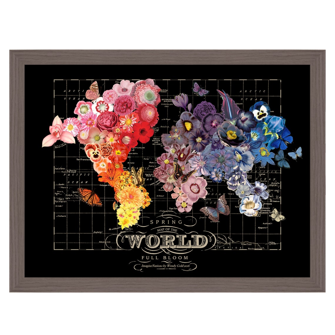 Full Bloom Flowers Map of the World Map Art Print by Wendy - Etsy