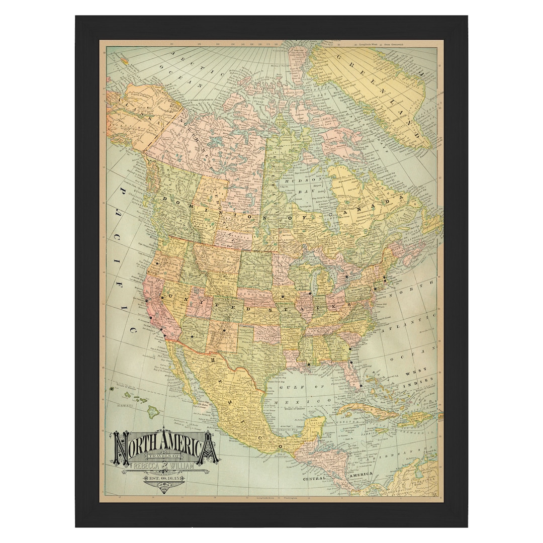 Personalized North America Push Pin Travel Map: Vintage Style - Etsy