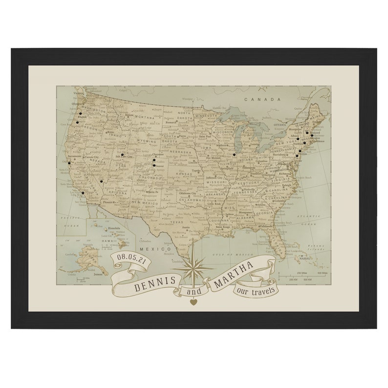 Personalized Anniversary USA Push Pin Travel Map: Couple Travel Gift - Etsy