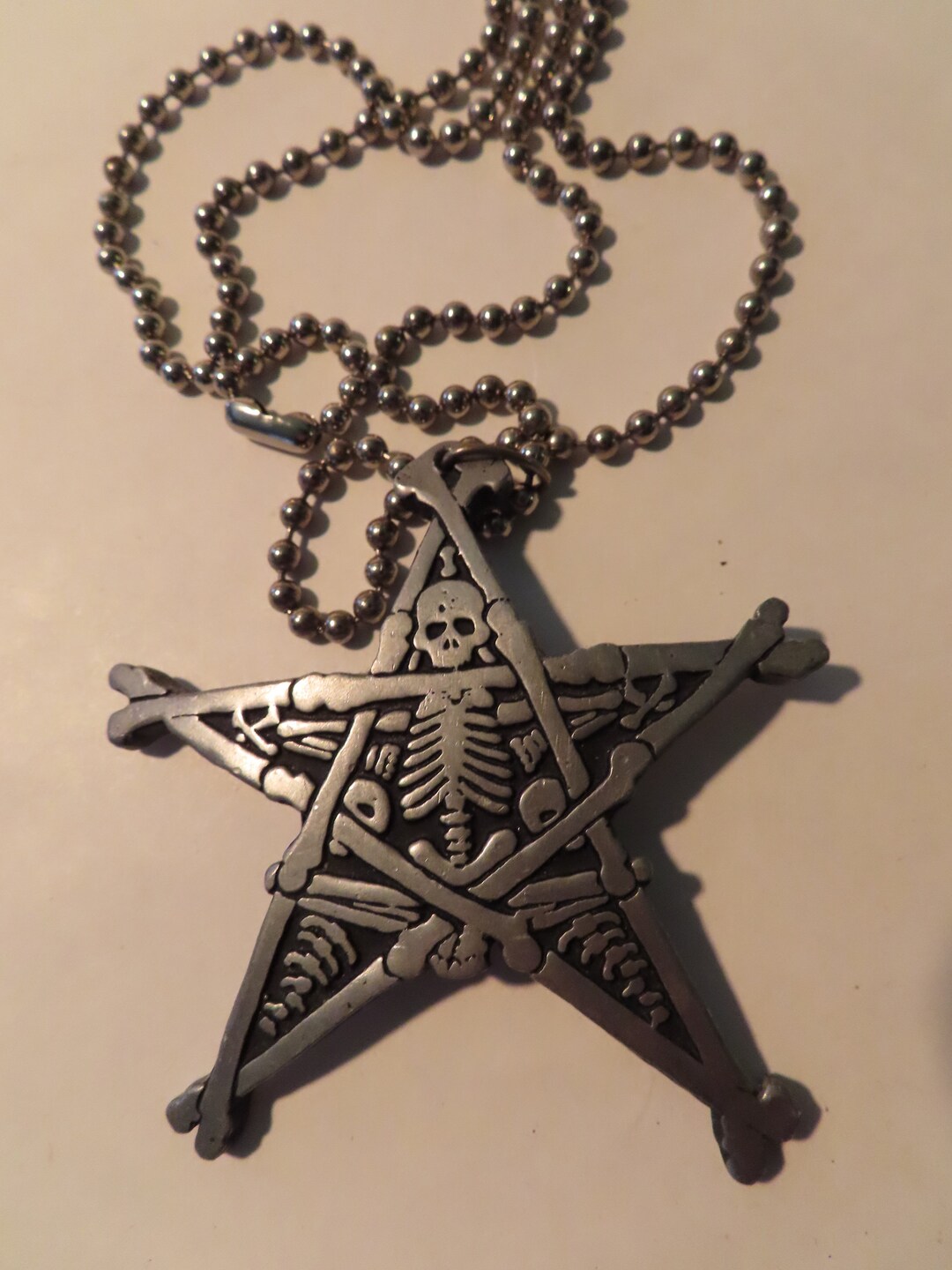 Large Pentagram Skeleton Skull 1980s 80s New York Glen Yank Era Pewter ...