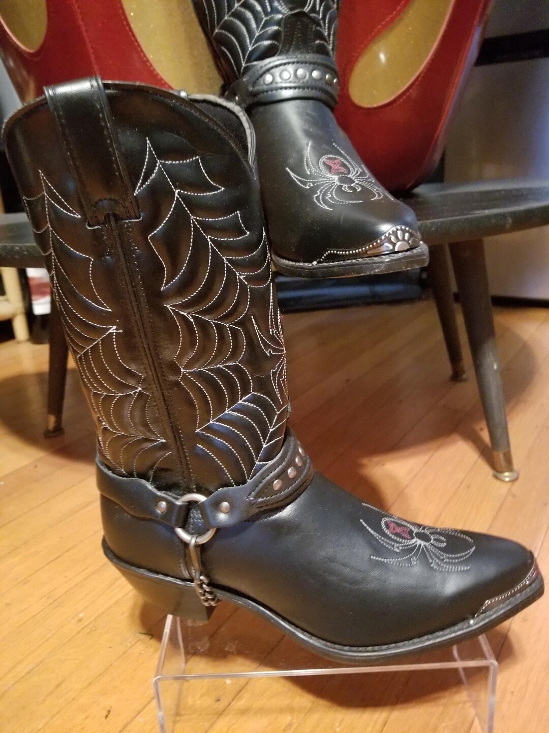 Rare Spider Web Black Widow Cowboy Western Boots Men's 8.5 EE Leather ...