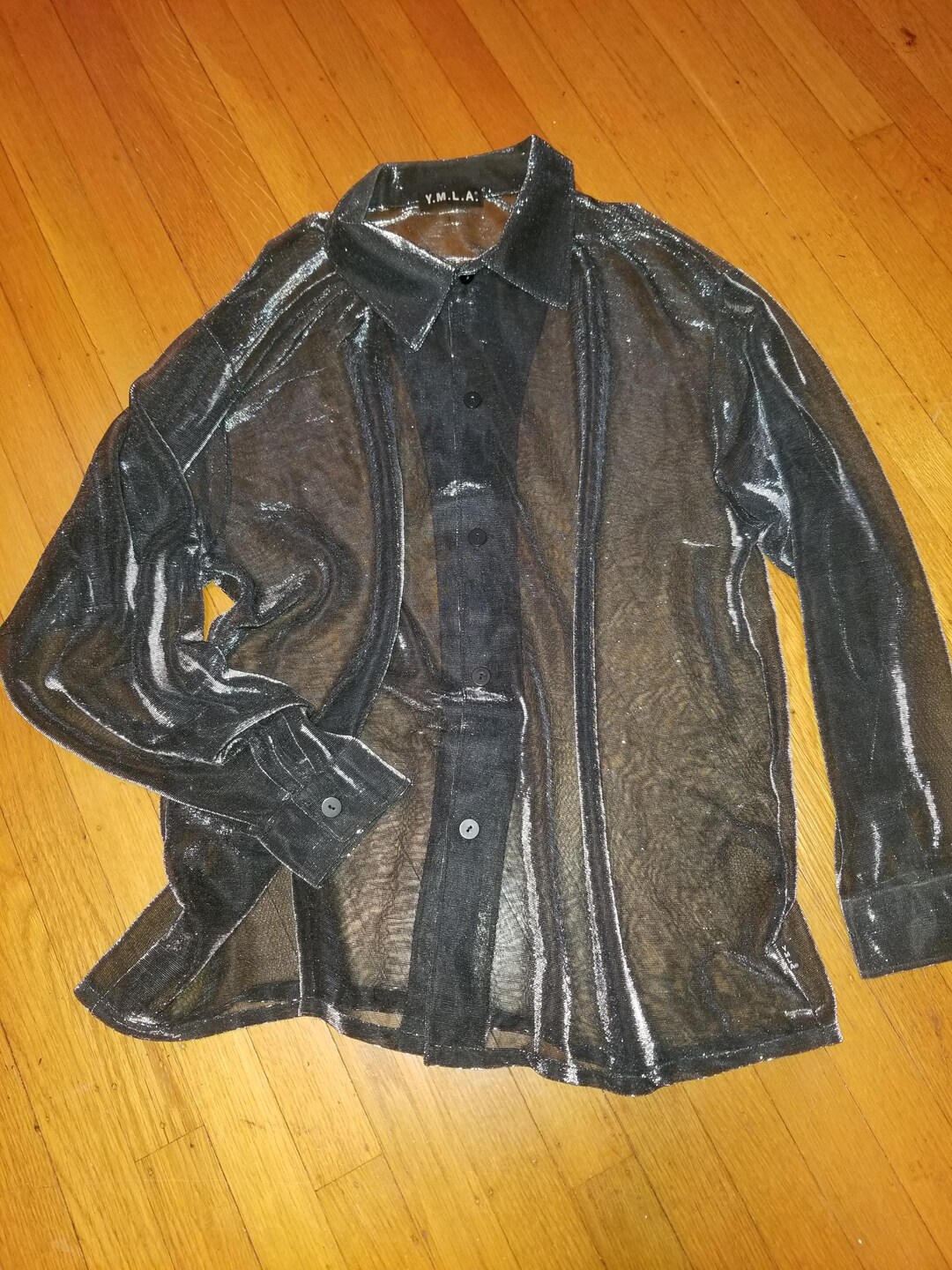 Rare YMLA Mens Nightclub Disco See Through Sheer Silver Color-shift XXL ...