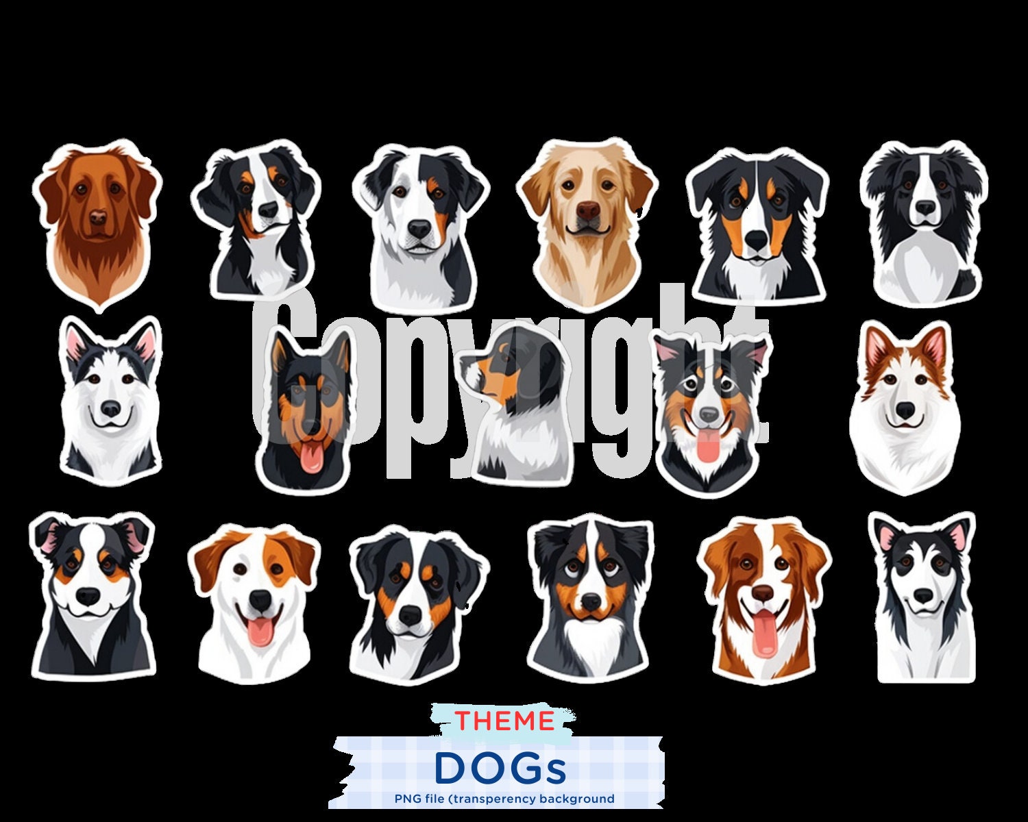 STICKER: 62 Dogs PNG Files for Decoration Goodnote, Journey, Canva, or ...