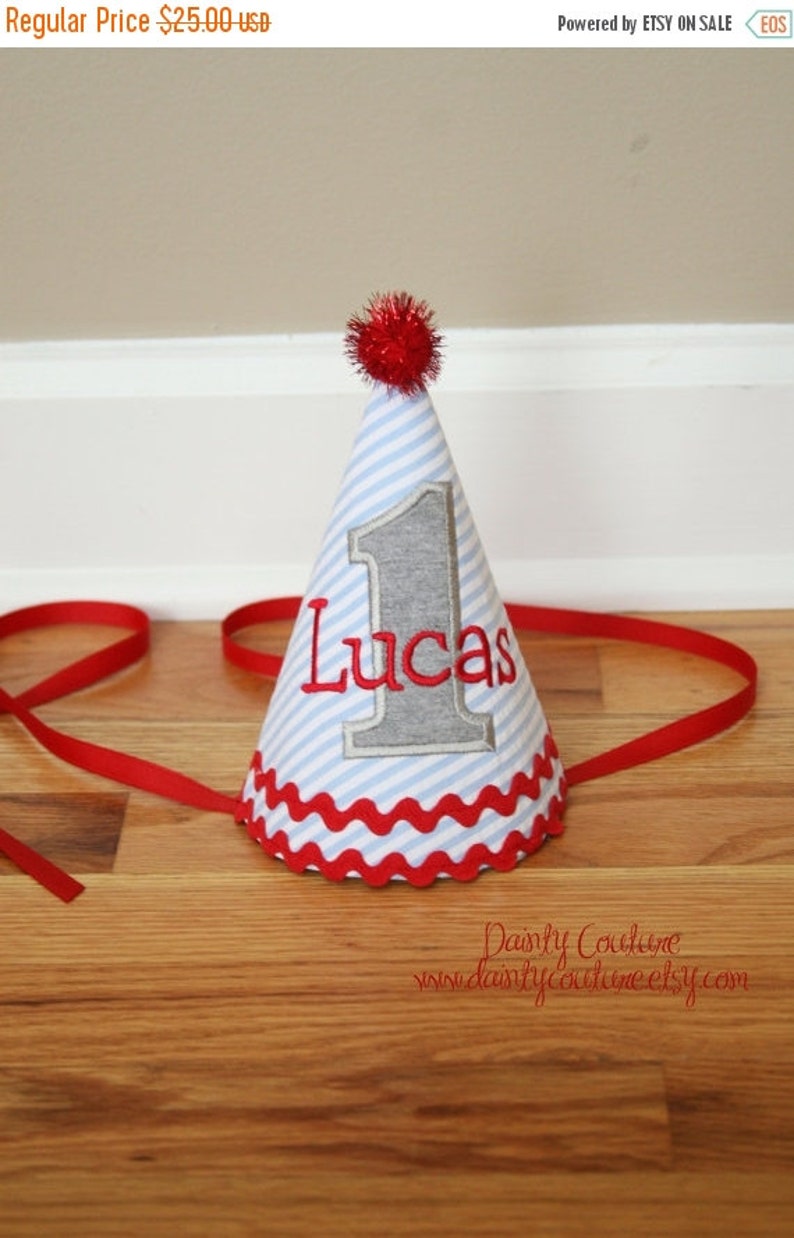 First Birthday Boy Hat Blue Stripes Red and Grey Free - Etsy