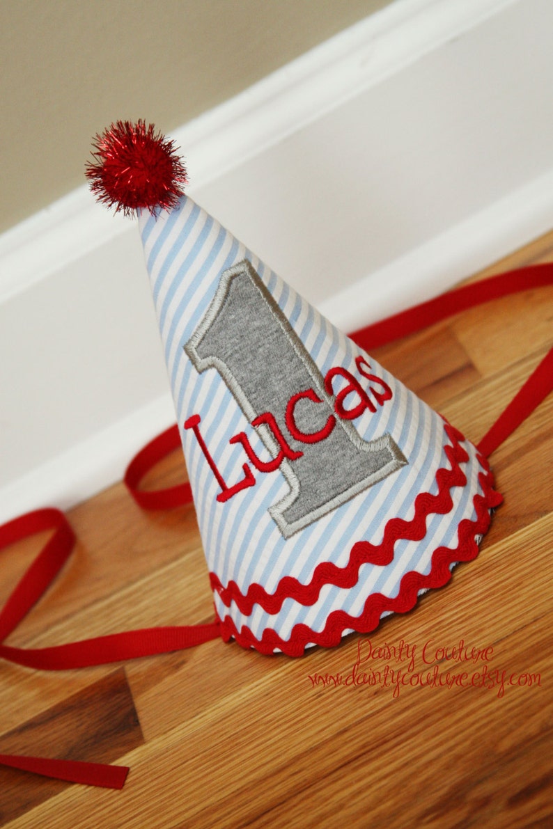 First Birthday Boy Hat Blue Stripes Red and Grey Free - Etsy