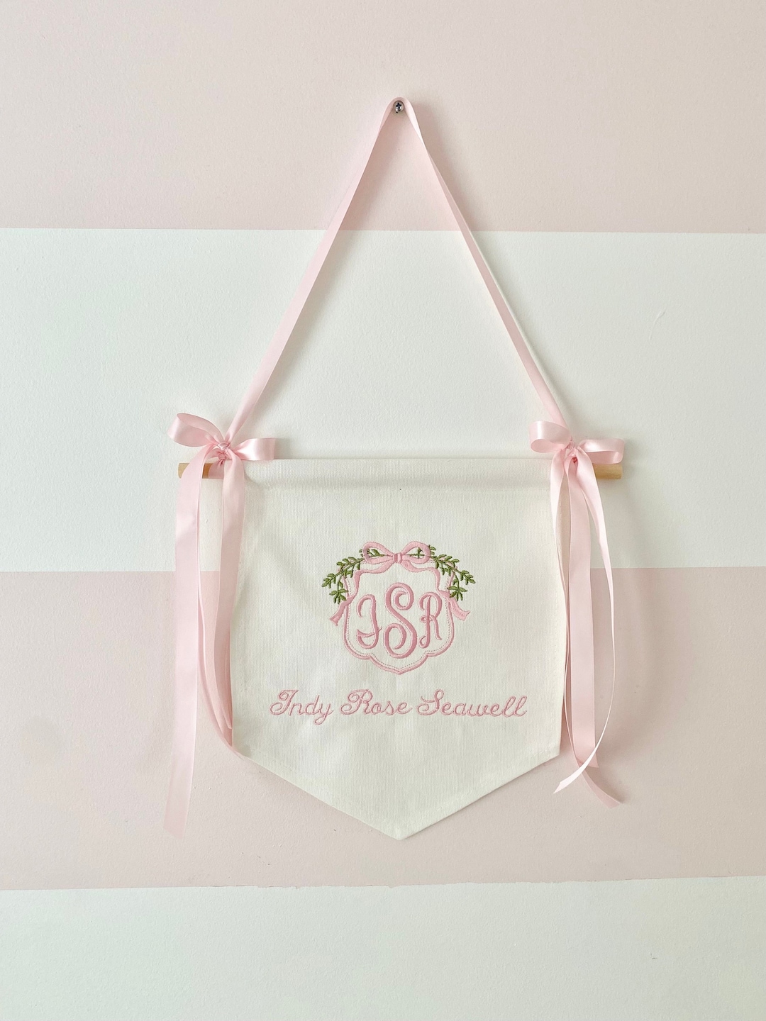 Custom Embroidered Baby Name Banner: Girl Nursery Decor - Etsy