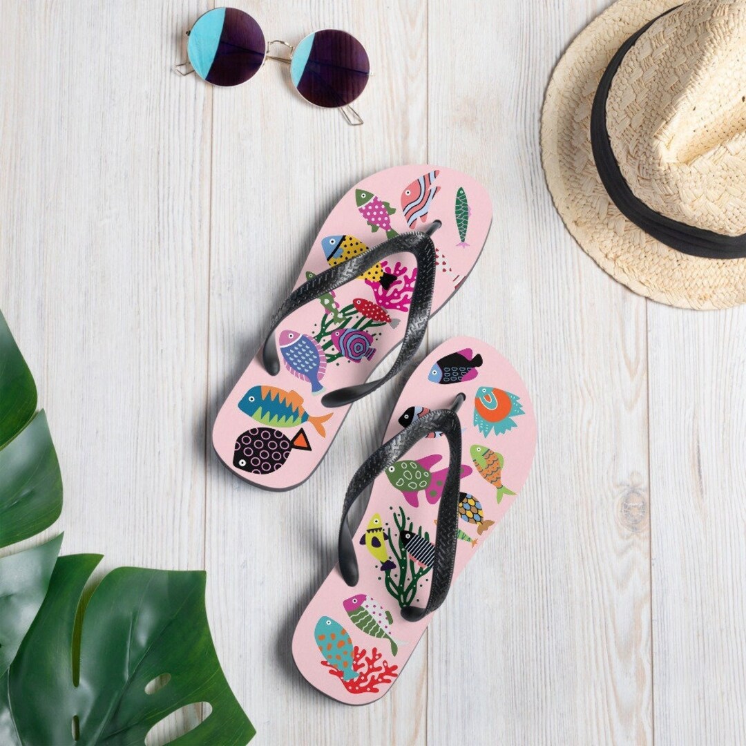 Fish Flip-flops Pink, Coral Fish Sandals Fish Footwear Colourful Summer ...