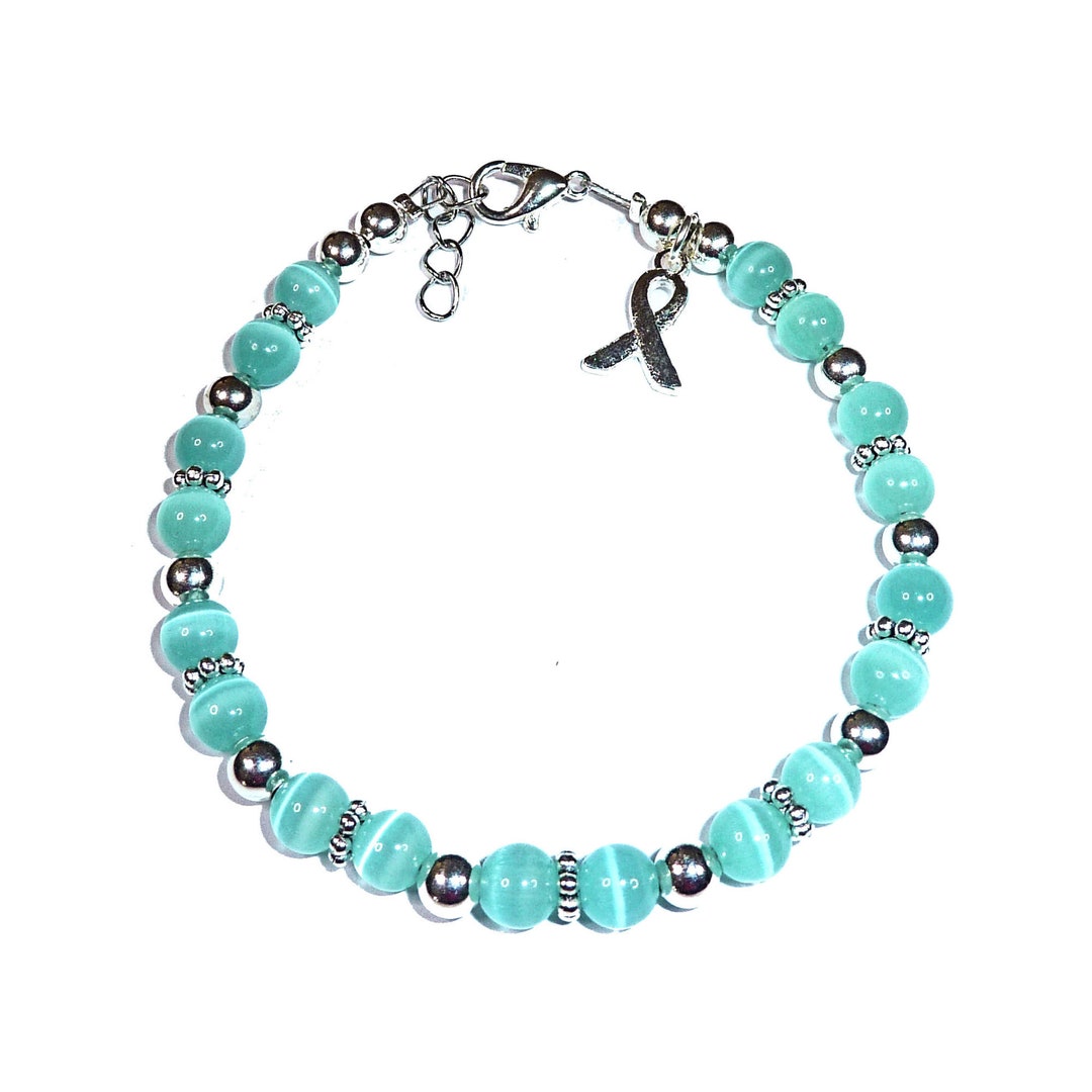 Teal ovarian Cancer 6mm Beaded Cancer Awareness Packaged Bracelet ...