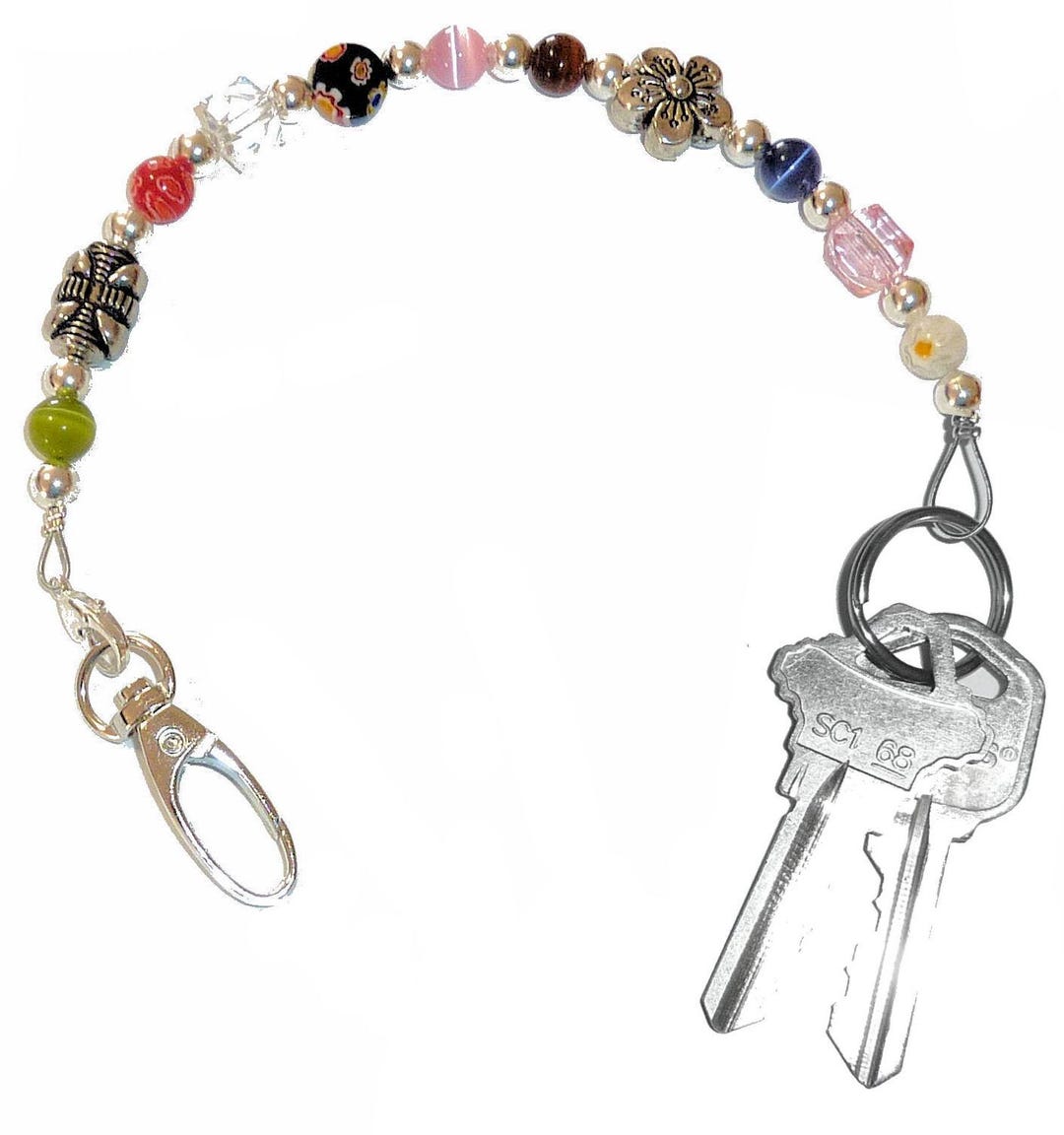 Key Keeper 12" Multi Colored With Retractable Reel Women's Beaded Hand ...