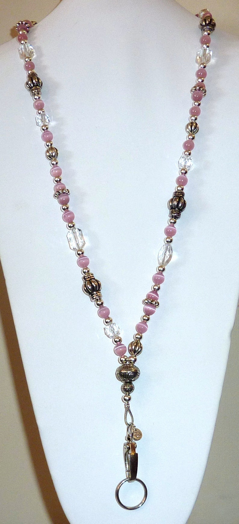 Pink Beaded Lanyard - Slim Pink Fashion Lanyard - Lanyard Necklace - ID ...