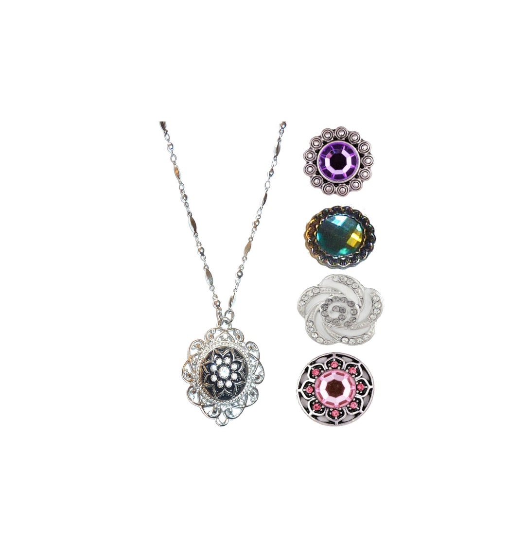 Snap Buttons Interchangeable Women's Fashion Jewelry Necklace, 18 Long ...