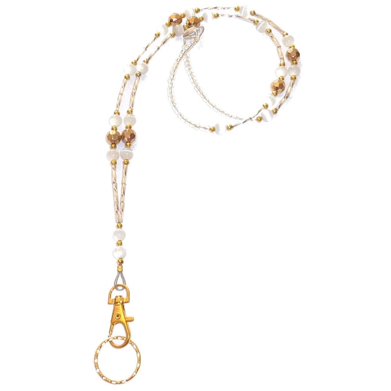 GOLD Beaded Lanyard Gold Necklace Lanyard Gold & White - Etsy Nederland