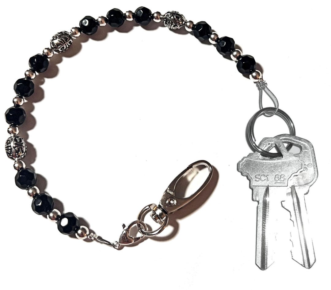Black Key Keeper 12" With Retractable Reel Women's Beaded Hand Strap ...