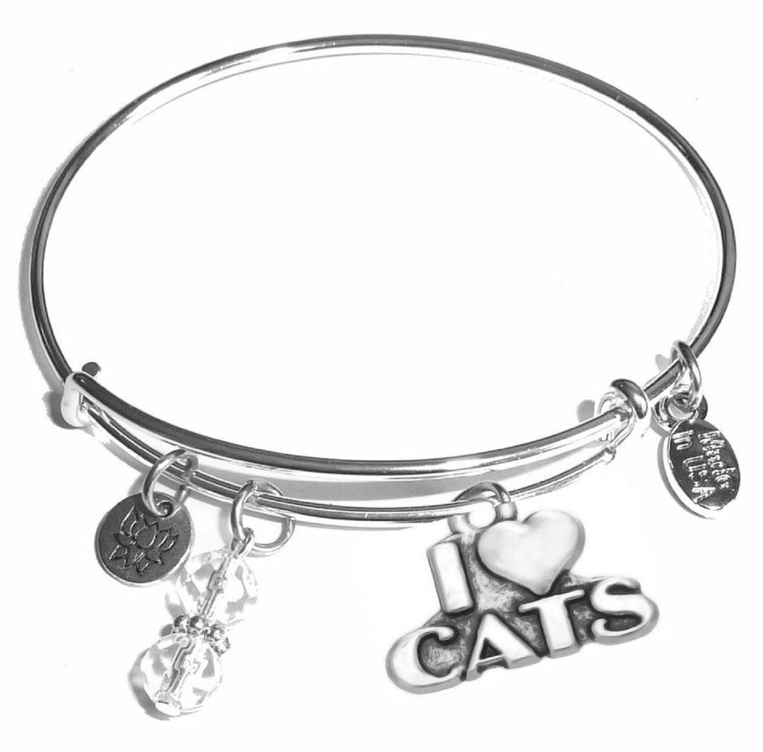 I Love Cats Bangle Bracelet- Expandable Message Charm Bangle Cuff ...