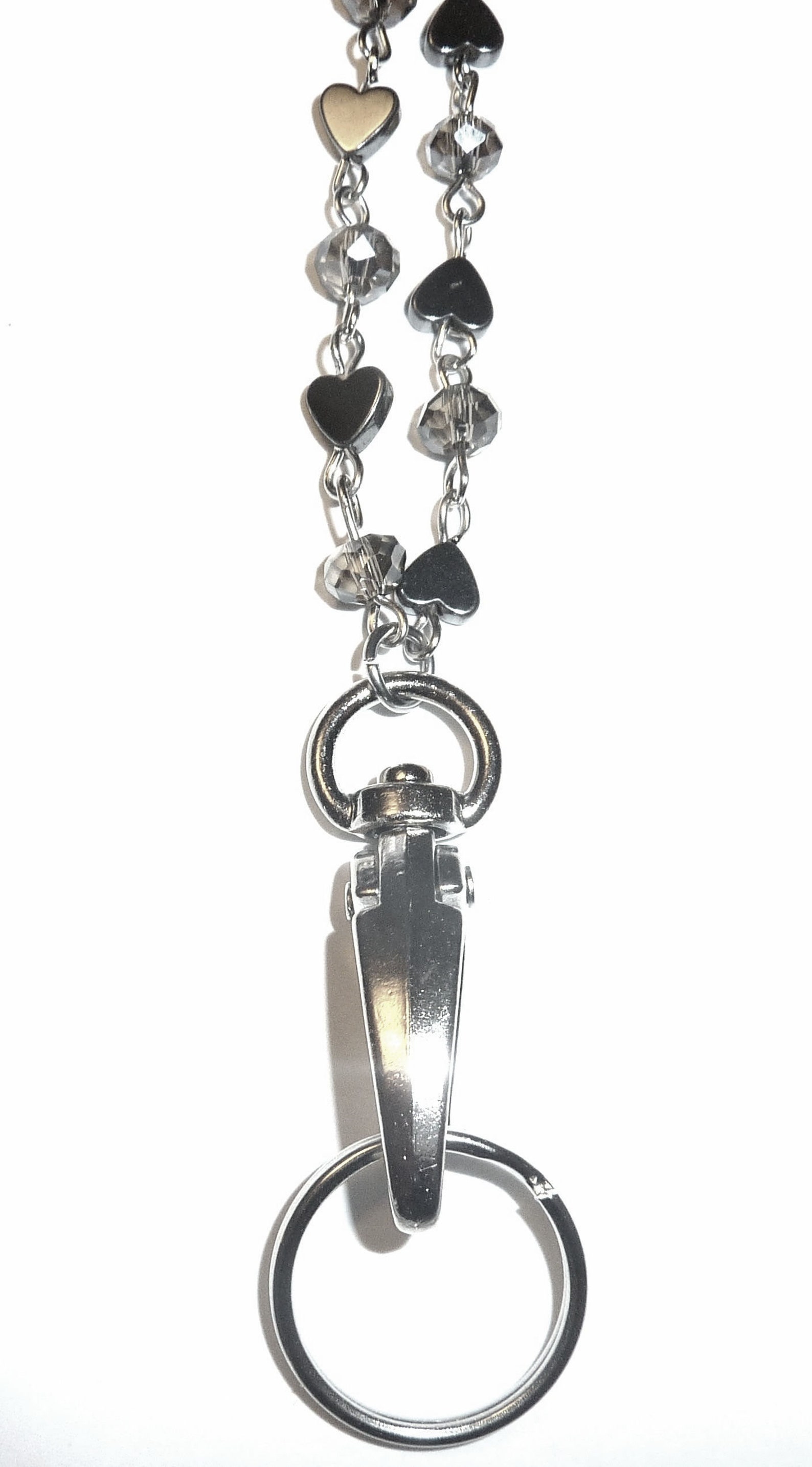 Hematite Heart Lanyard With Crystals - 34" ID Badge Lanyard - Jewelry ...