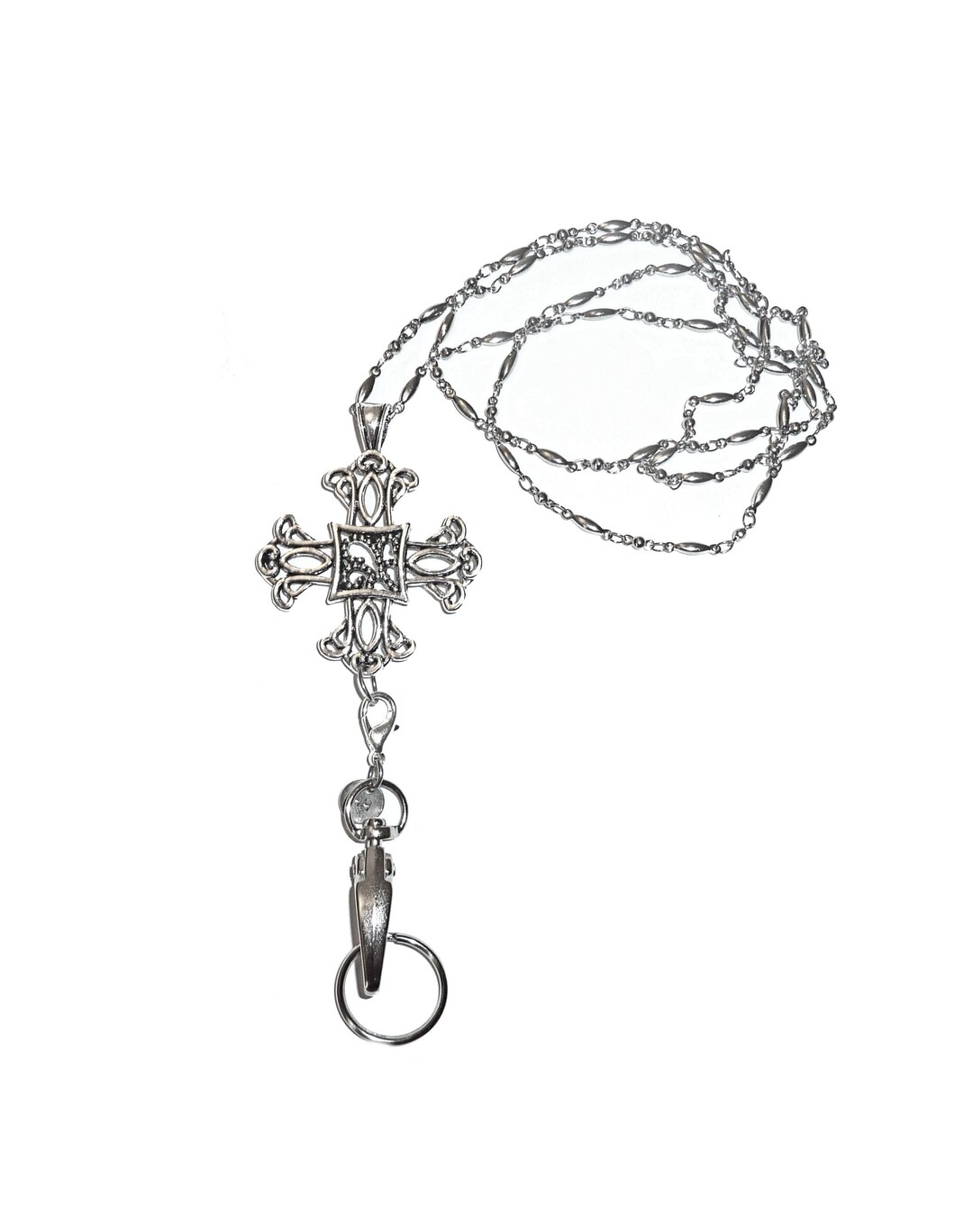 Trendy Cross Lanyard Necklace - 34" Long - Silver Lanyard With Cross ...