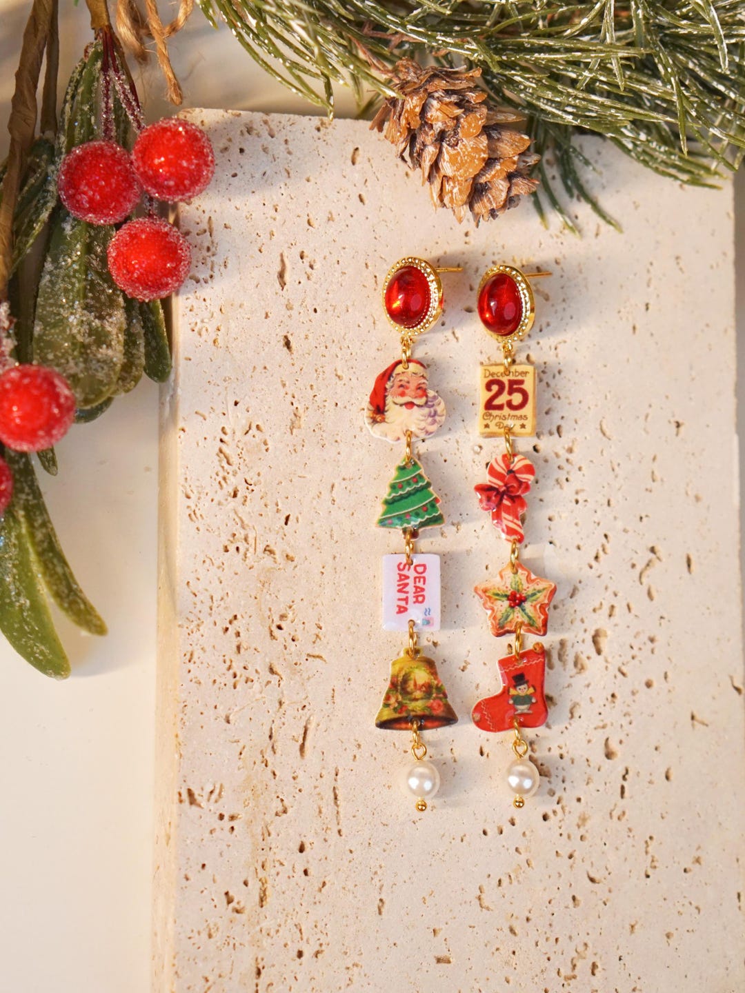 Y2k Christmas Earrings .clip on or Stud .santa Dangle .gift for Mom ...