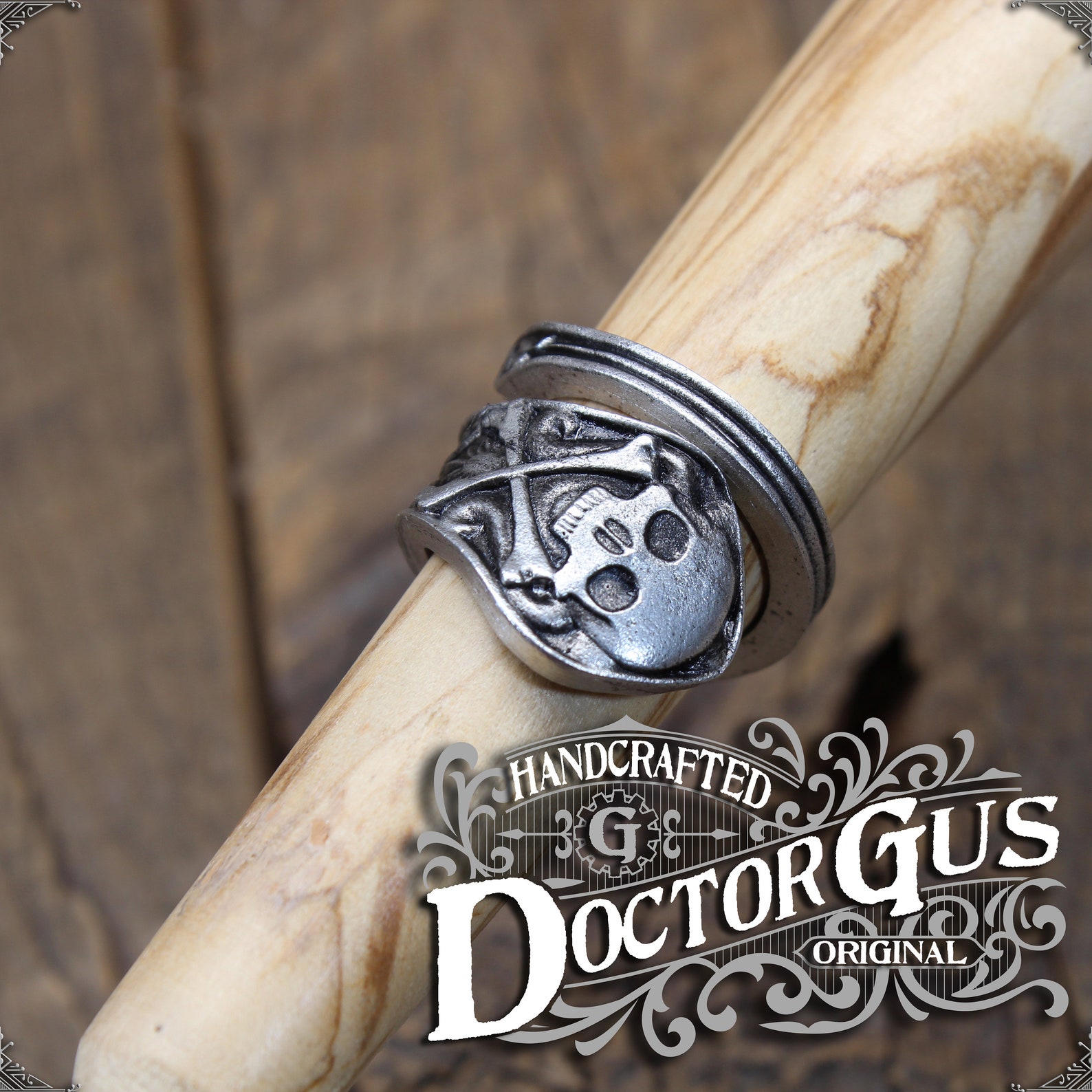 Skull and Crossbones Ring - Adjustable - Wrap Style - Handcrafted by ...