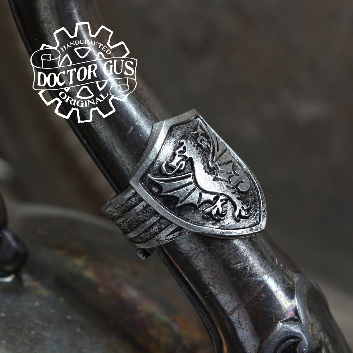 Dragon Shield Ring - Adjustable - Handcrafted by Doctor Gus - Unisex ...