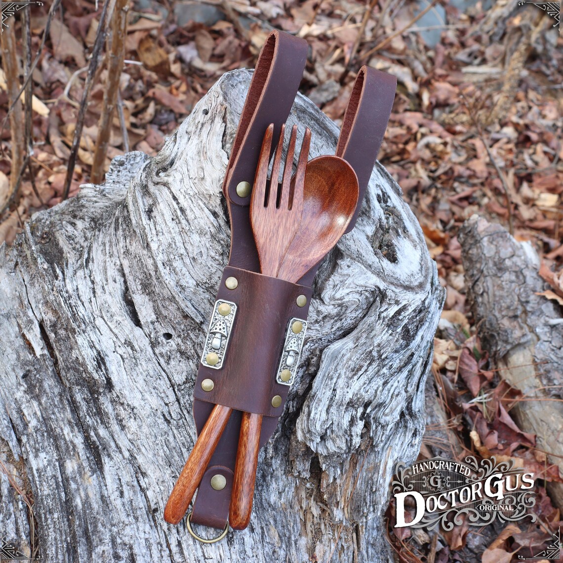Handcrafted Leather Spoon Holster – Brown – Belt-mounted Utensil Holder ...
