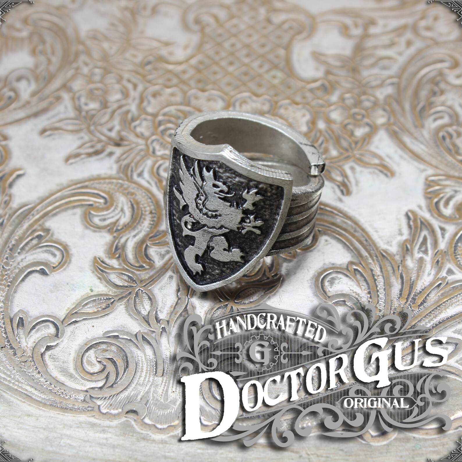 Griffin Shield Ring Adjustable Handcrafted by Doctor Gus - Etsy