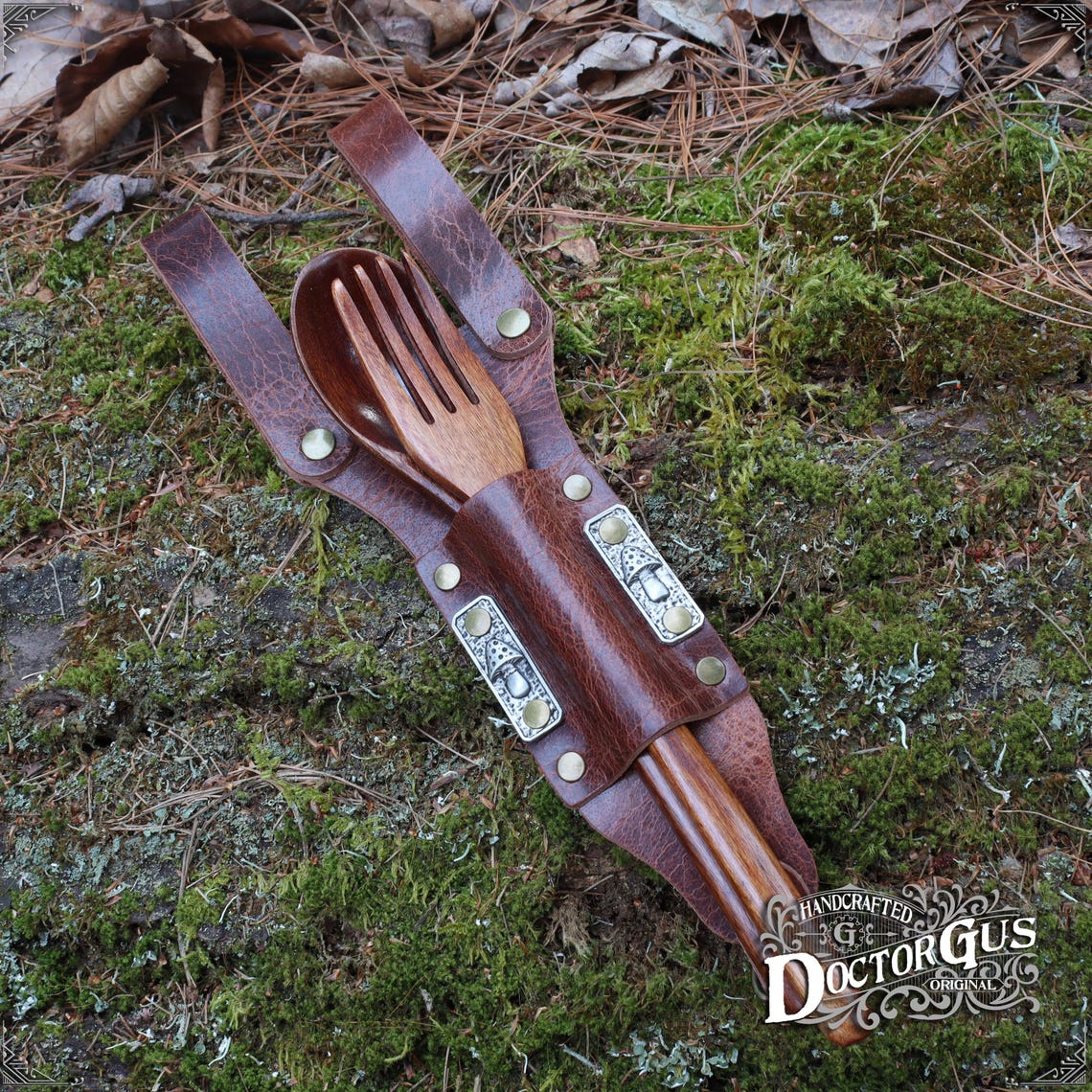 Handcrafted Leather Spoon Holster – Antique Brown – Belt-mounted ...