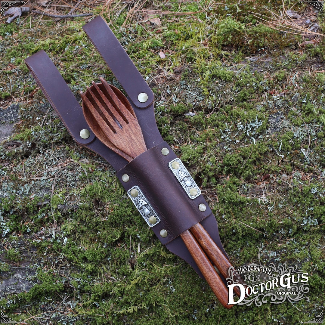 Handcrafted Leather Spoon Holster – Brown – Belt-mounted Utensil Holder ...
