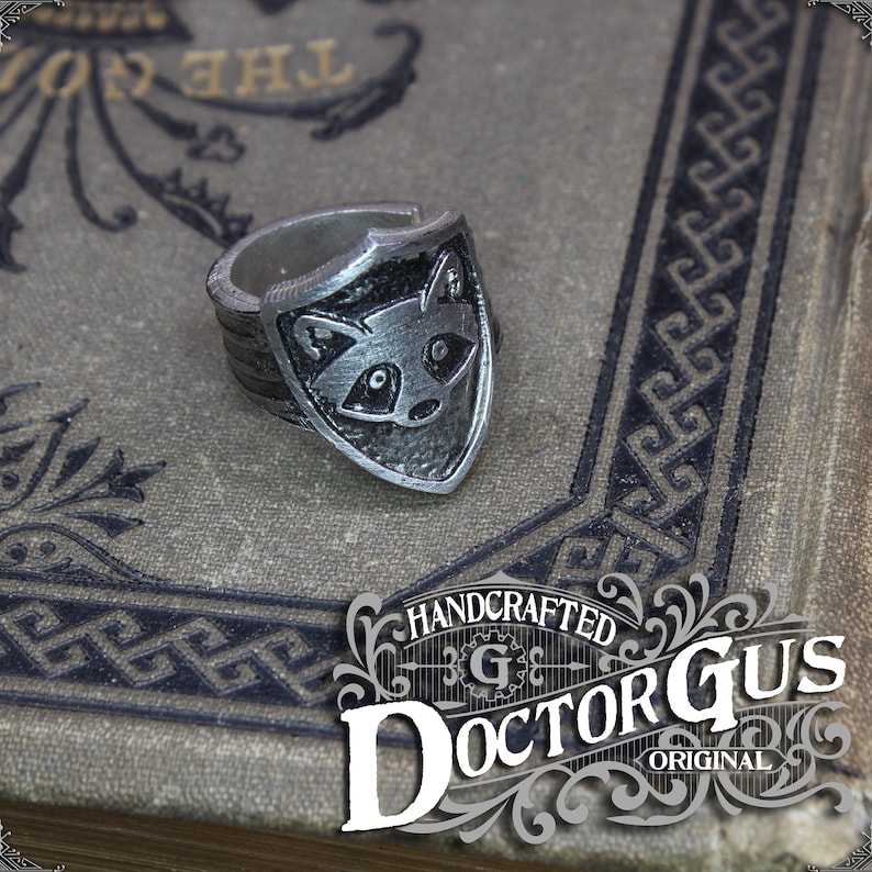 Raccoon Shield Ring - Adjustable - Handcrafted by Doctor Gus - Unisex ...