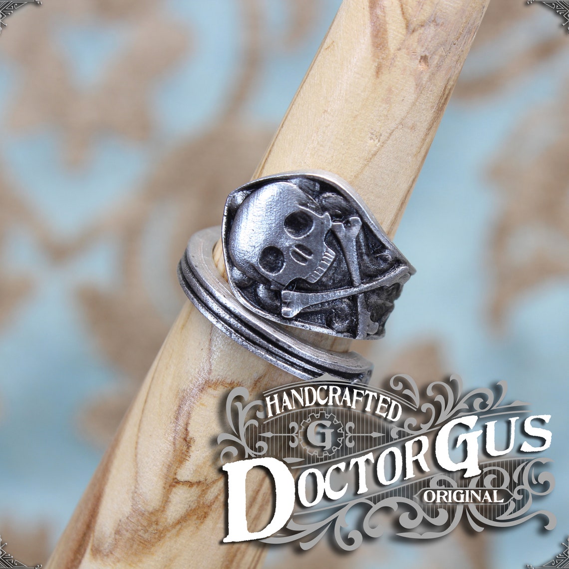Skull and Crossbones Ring - Adjustable - Wrap Style - Handcrafted by ...