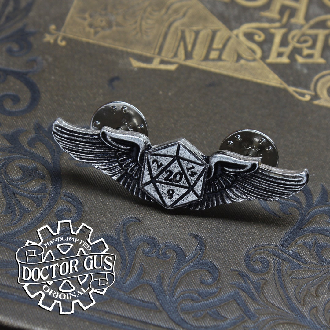 D20 Pilot Wings 2 Inch Wide Winged Dice Pin Steampunk - Etsy