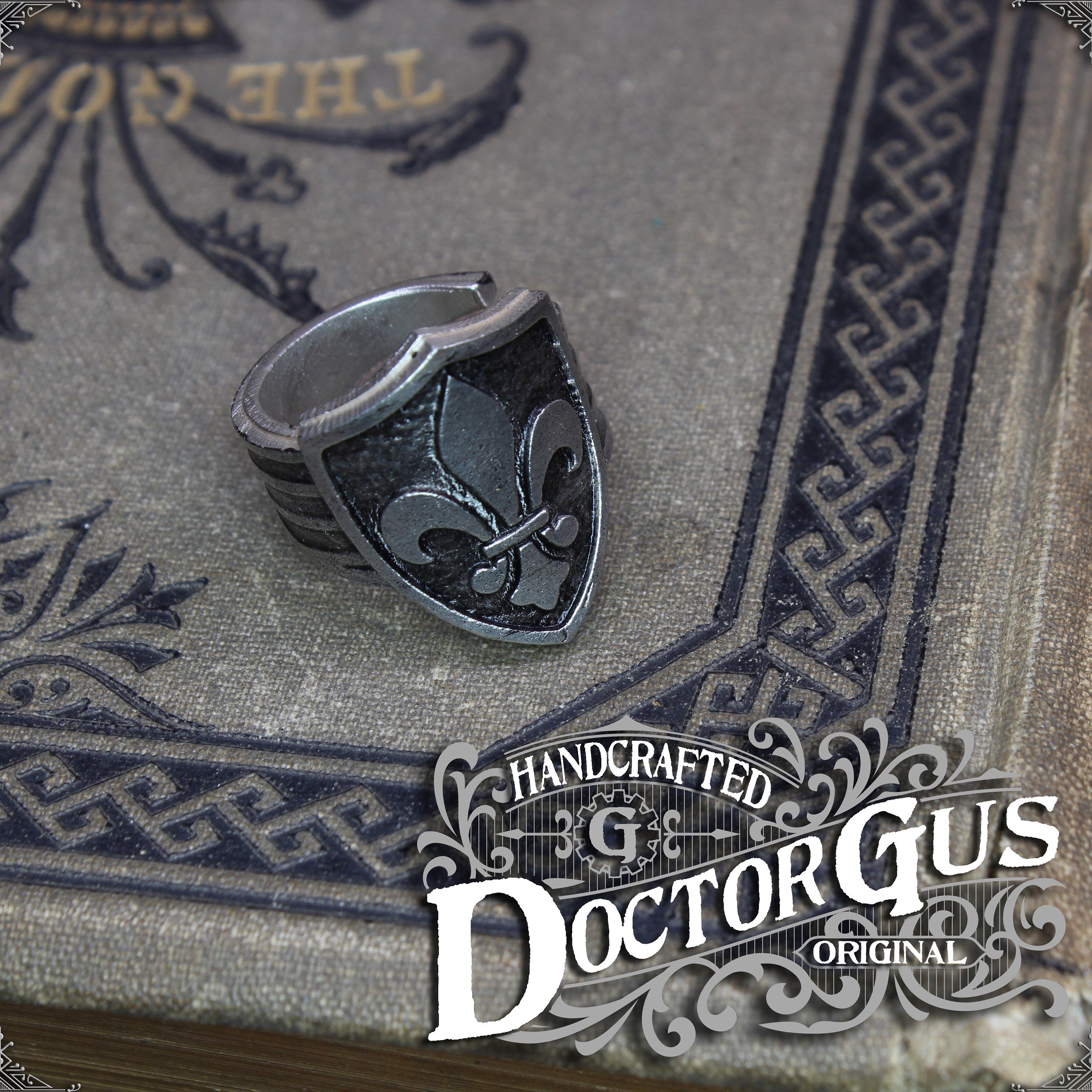 Fleur De Lis Shield Ring - Adjustable - Handcrafted by Doctor Gus ...