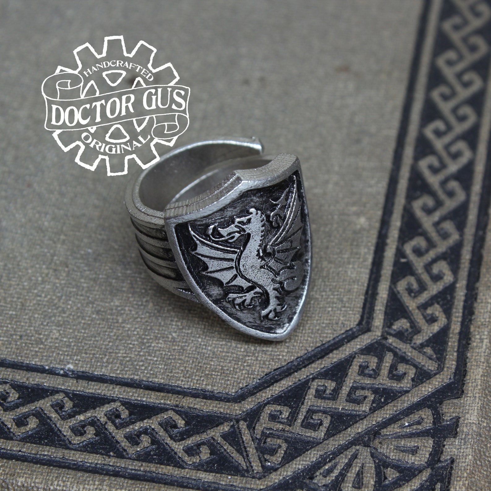 Dragon Shield Ring - Adjustable - Handcrafted by Doctor Gus - Unisex ...