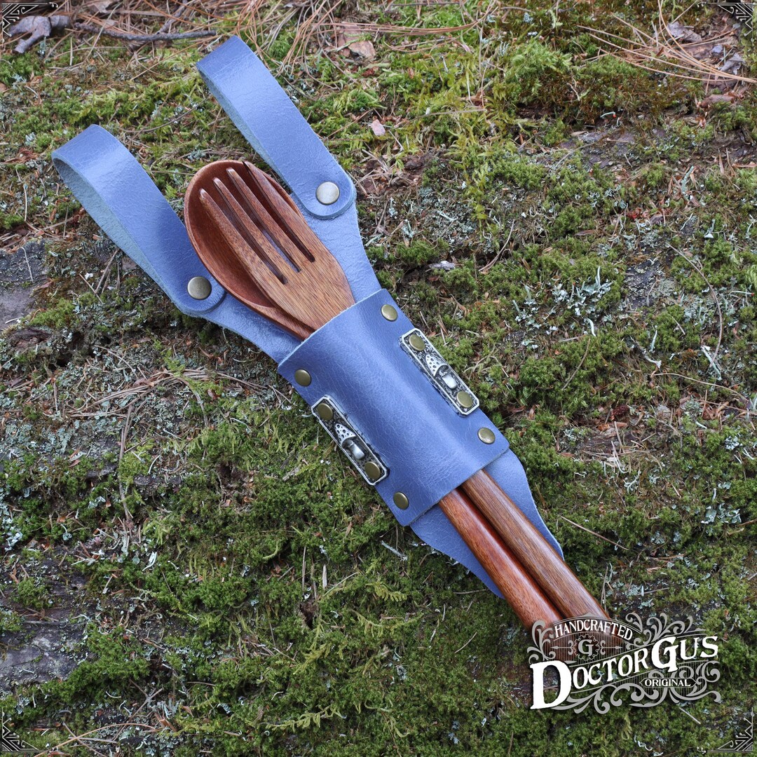 Handcrafted Leather Spoon Holster – Light Blue – Belt-mounted Utensil ...