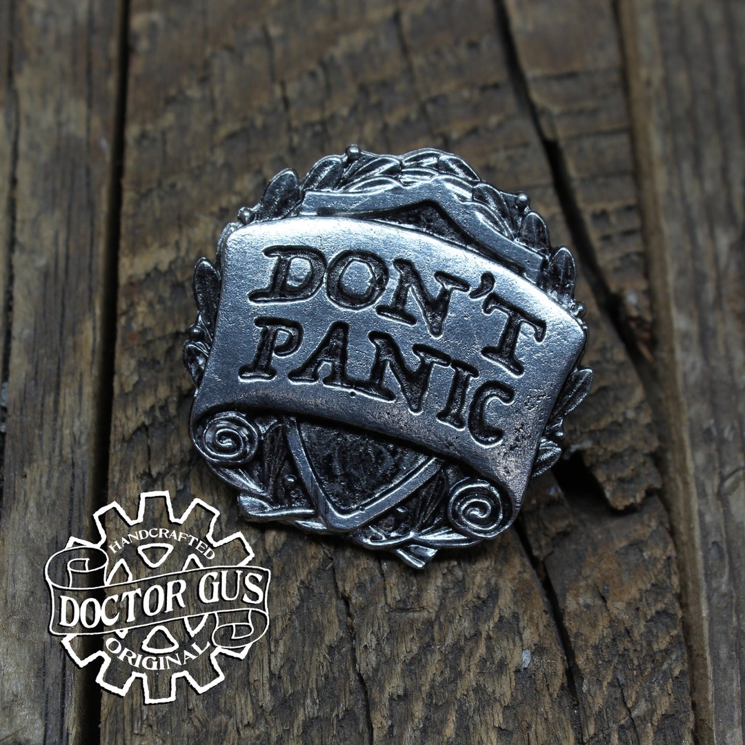 Don't Panic Badge - RPG Character Class Pin - Handcrafted Pewter Accessories by Doctor Gus ...