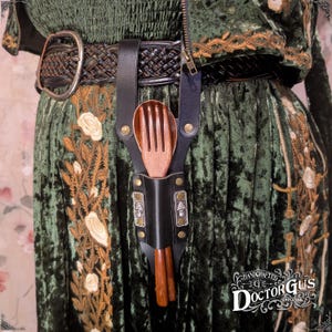 Handcrafted Leather Spoon Holster – Black – Belt-mounted Utensil Holder ...