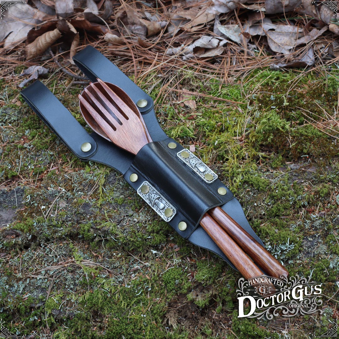 Handcrafted Leather Spoon Holster – Black – Belt-mounted Utensil Holder ...