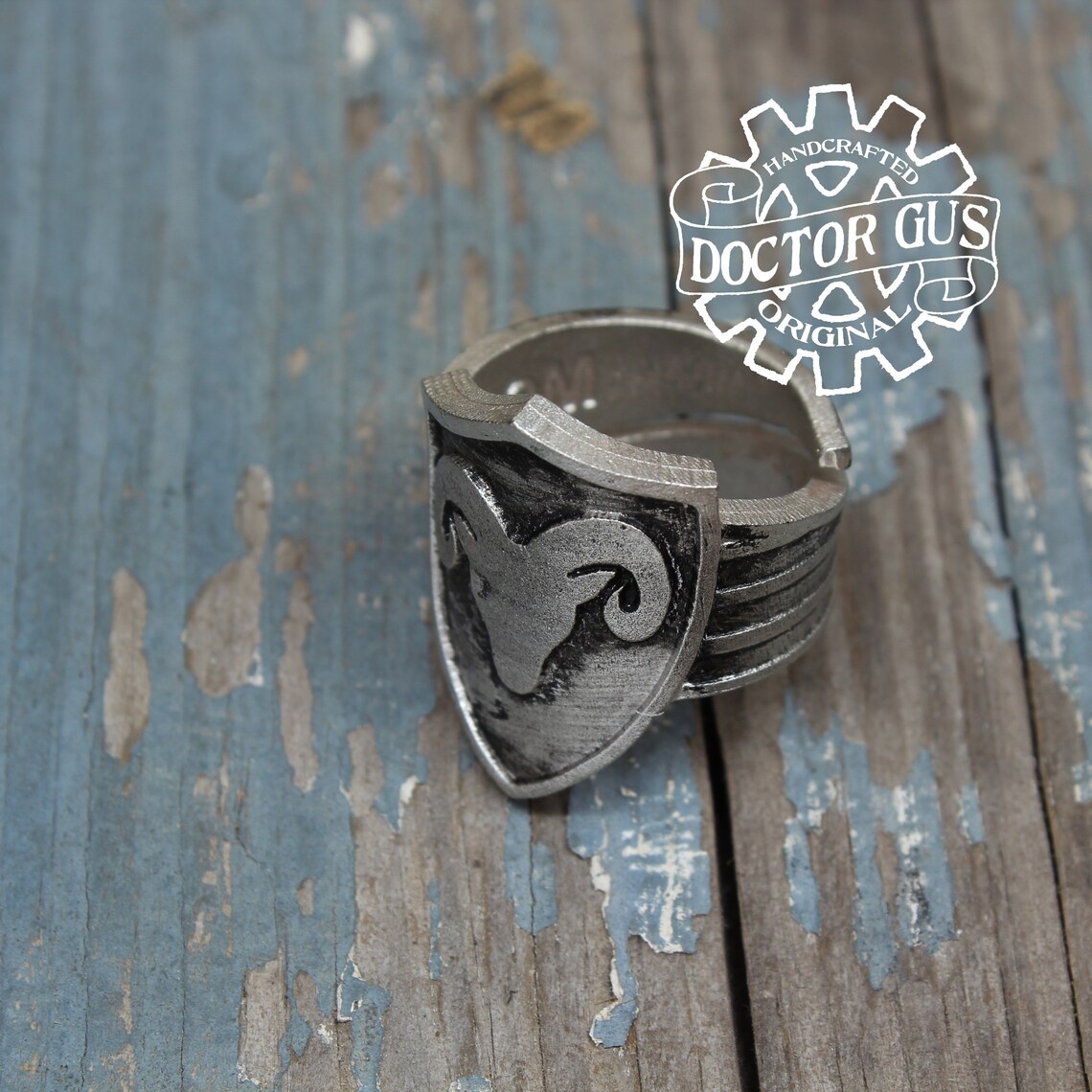 Aries Shield Ring Adjustable Handcrafted by Doctor Gus - Etsy