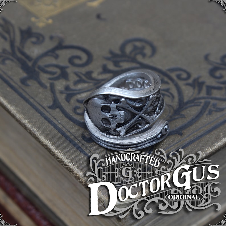 Skull and Crossbones Ring - Adjustable - Wrap Style - Handcrafted by ...