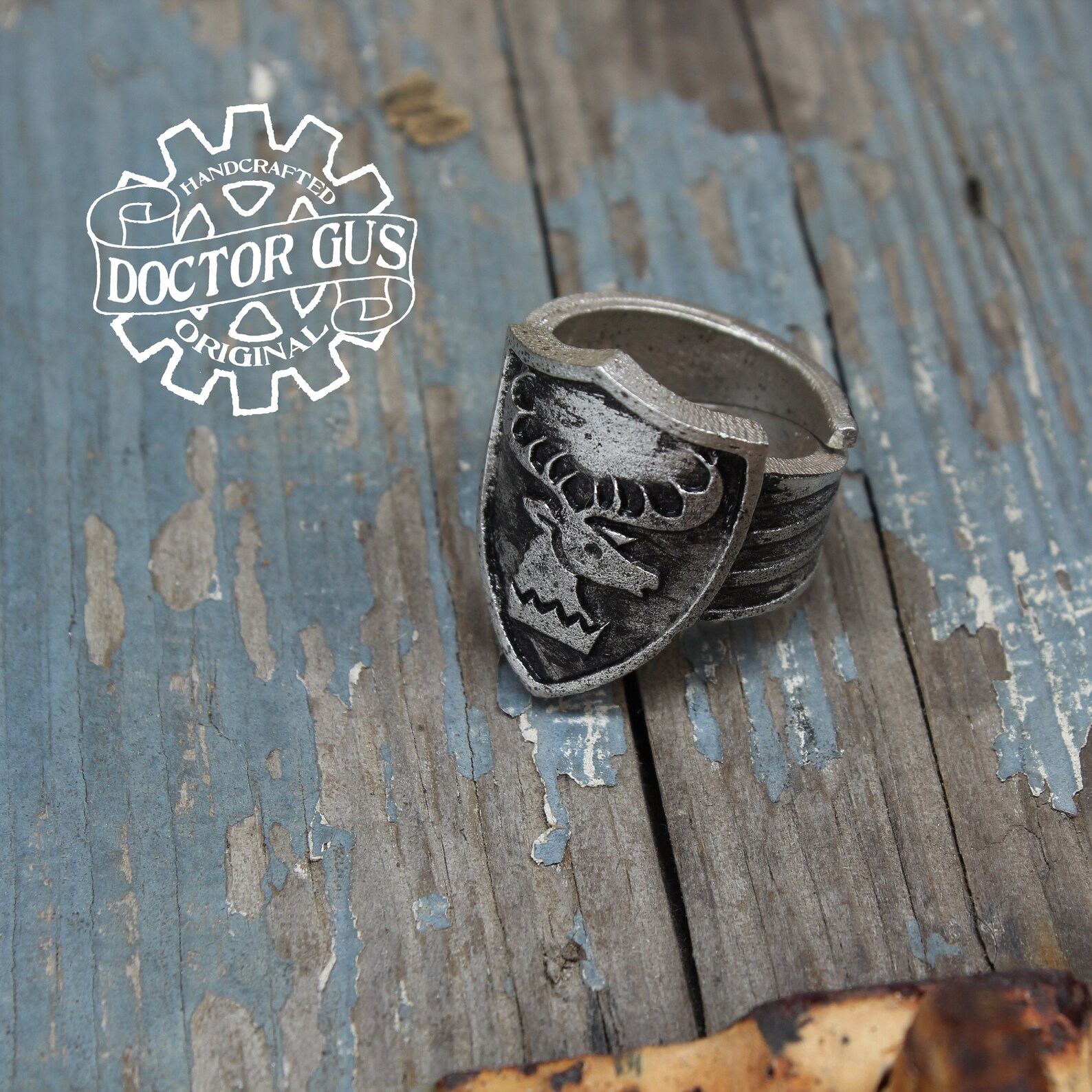 Stag Shield Ring - Adjustable - Handcrafted by Doctor Gus - Unisex ...