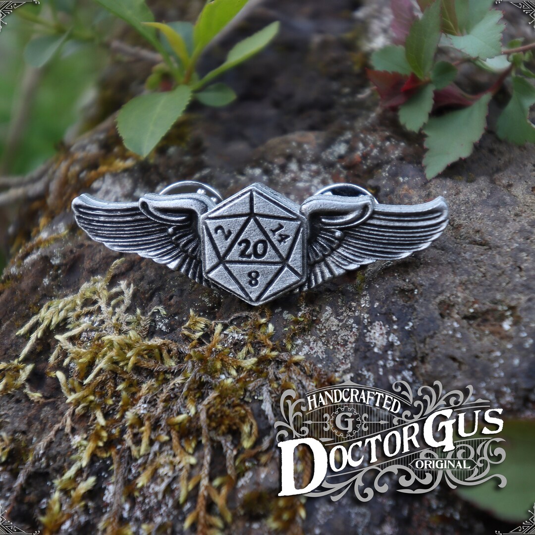 D20 Pilot Wings - 2 Inch Wide - Winged Dice Pin - Steampunk Pilot Wings ...