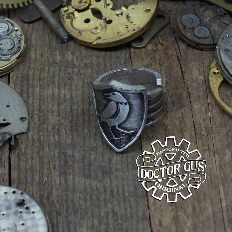 Raven Shield Ring Adjustable Handcrafted by Doctor Gus - Etsy