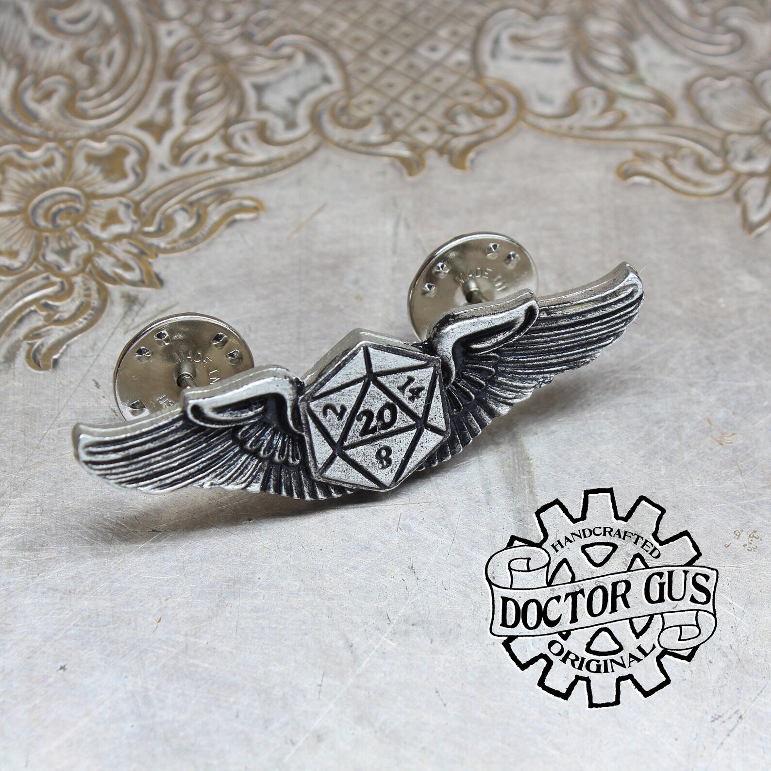 D20 Pilot Wings 2 Inch Wide Winged Dice Pin Steampunk - Etsy