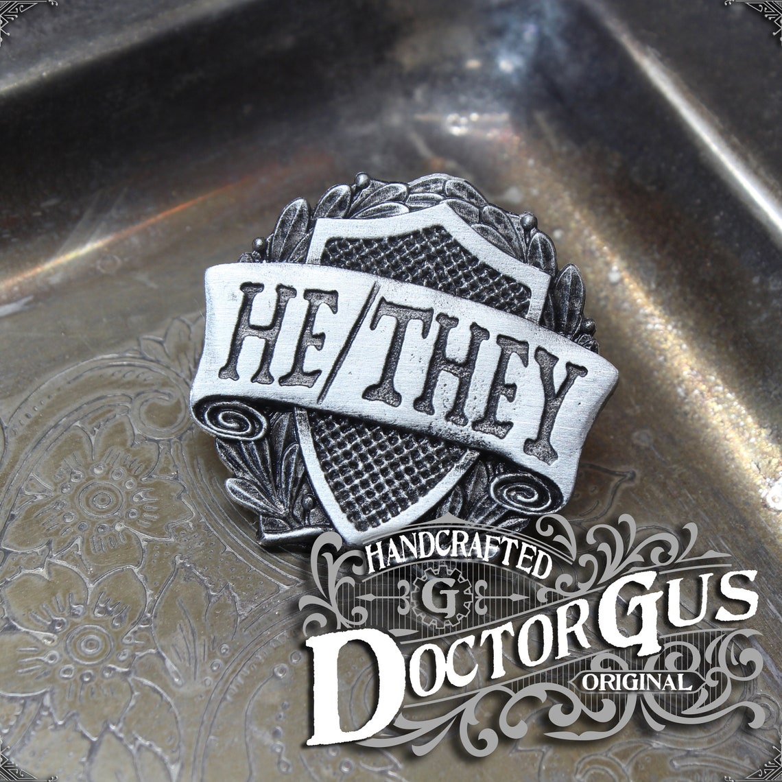 He/they Pronoun Badge - Pride Pronoun Pin - Handcrafted Pewter ...
