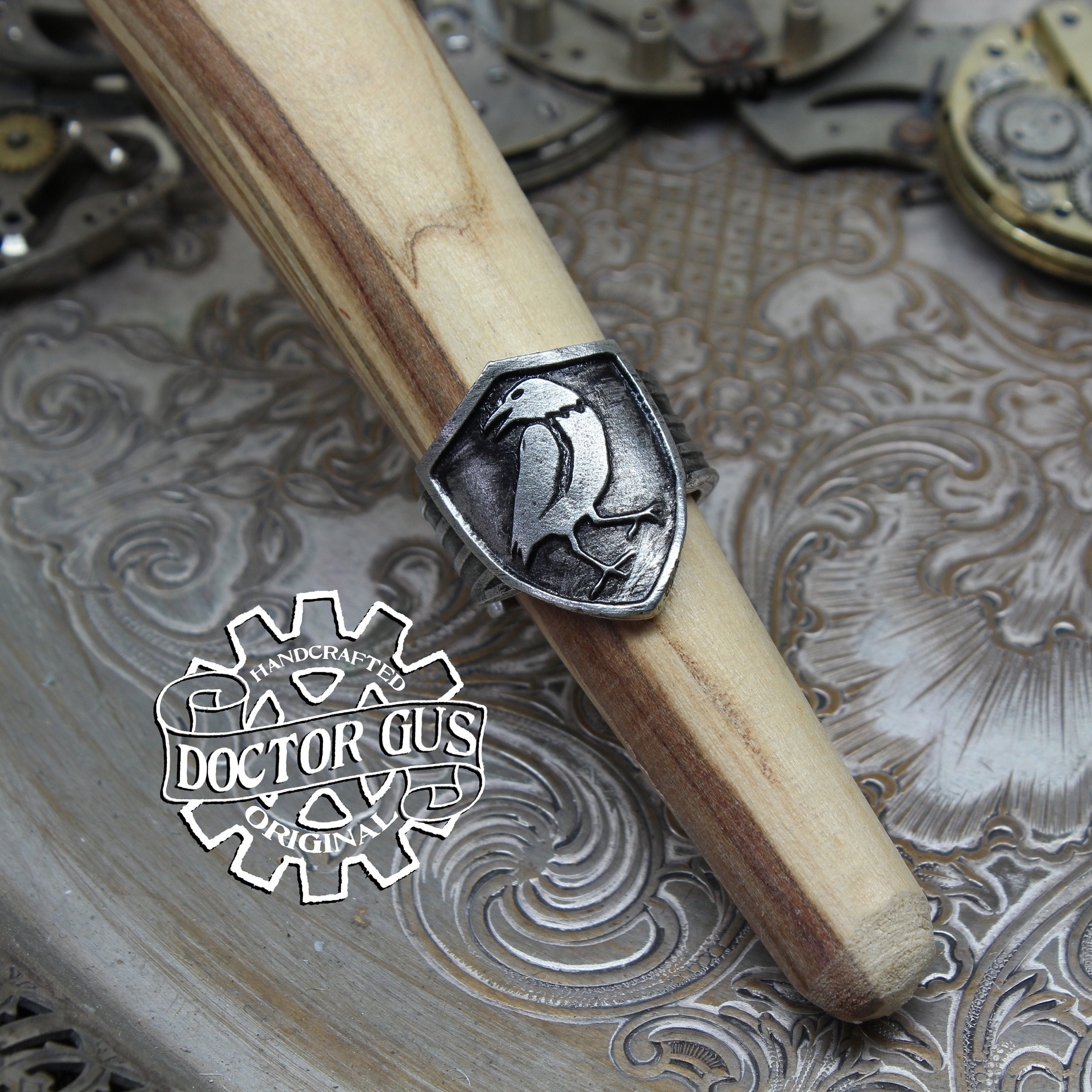 Raven Shield Ring Adjustable Handcrafted by Doctor Gus - Etsy