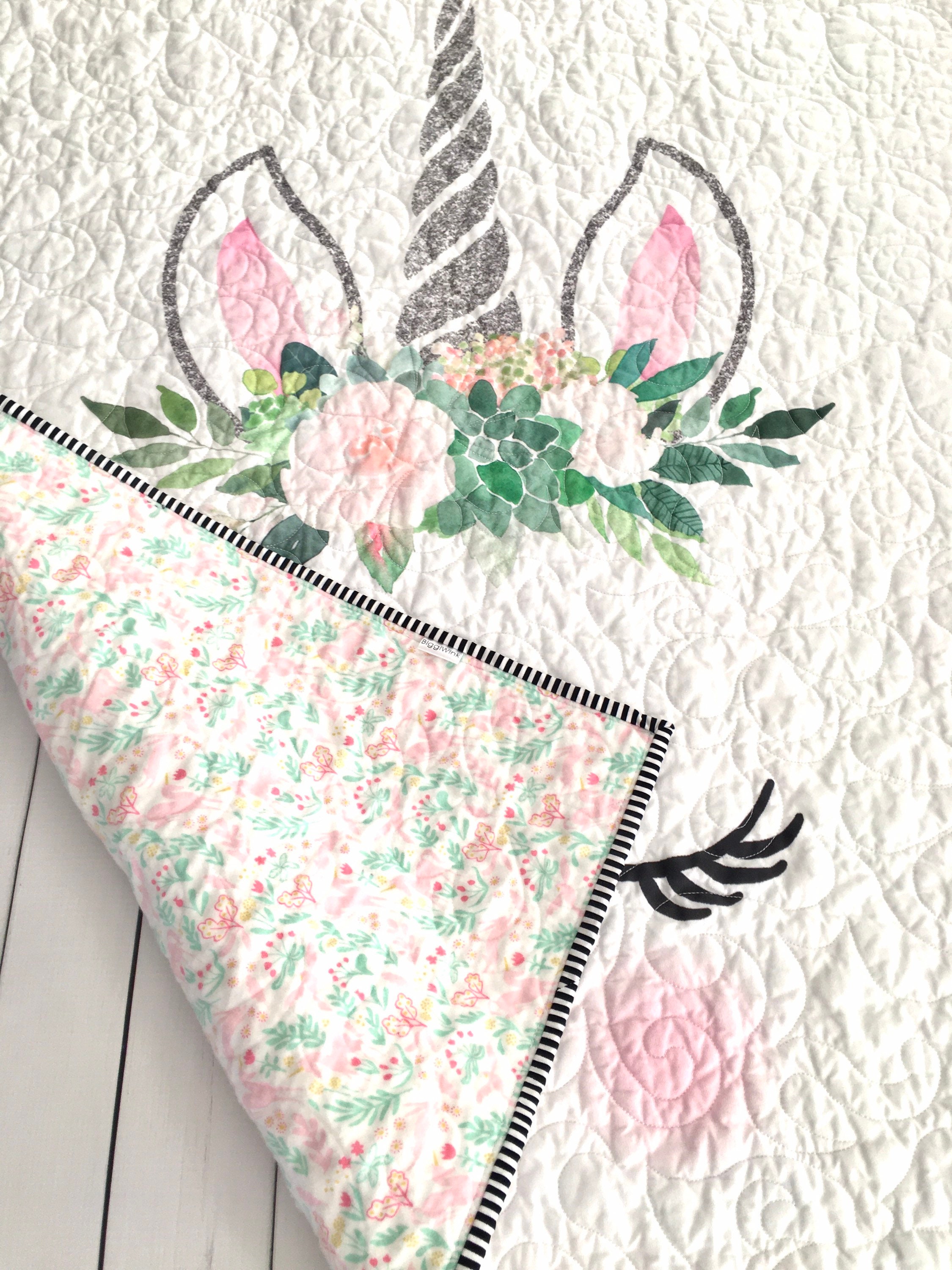 Unicorn Floral Baby Quilt Pink Unicorn Quilt Unicorn Nursery | Etsy