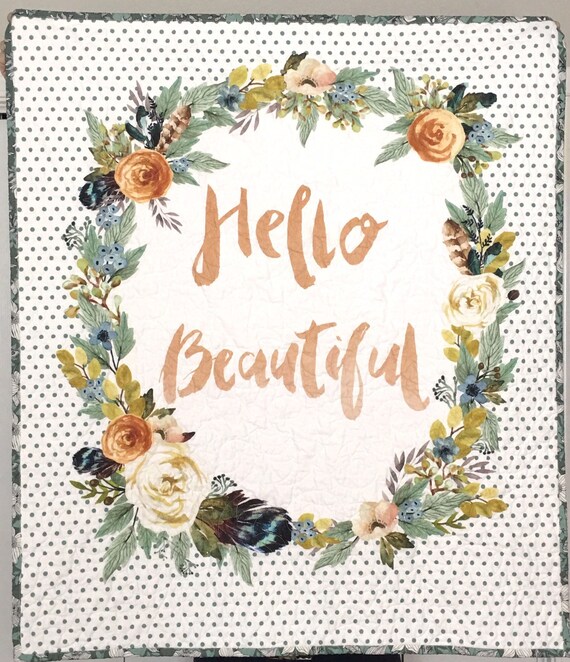 Hello Beautiful Floral Baby Quilt Baby Girl Quilt Floral | Etsy