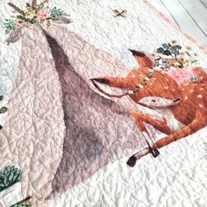 Fawn Deer Baby Quilt, Deer Baby Blanket, Baby Whole Cloth Quilt, Floral ...